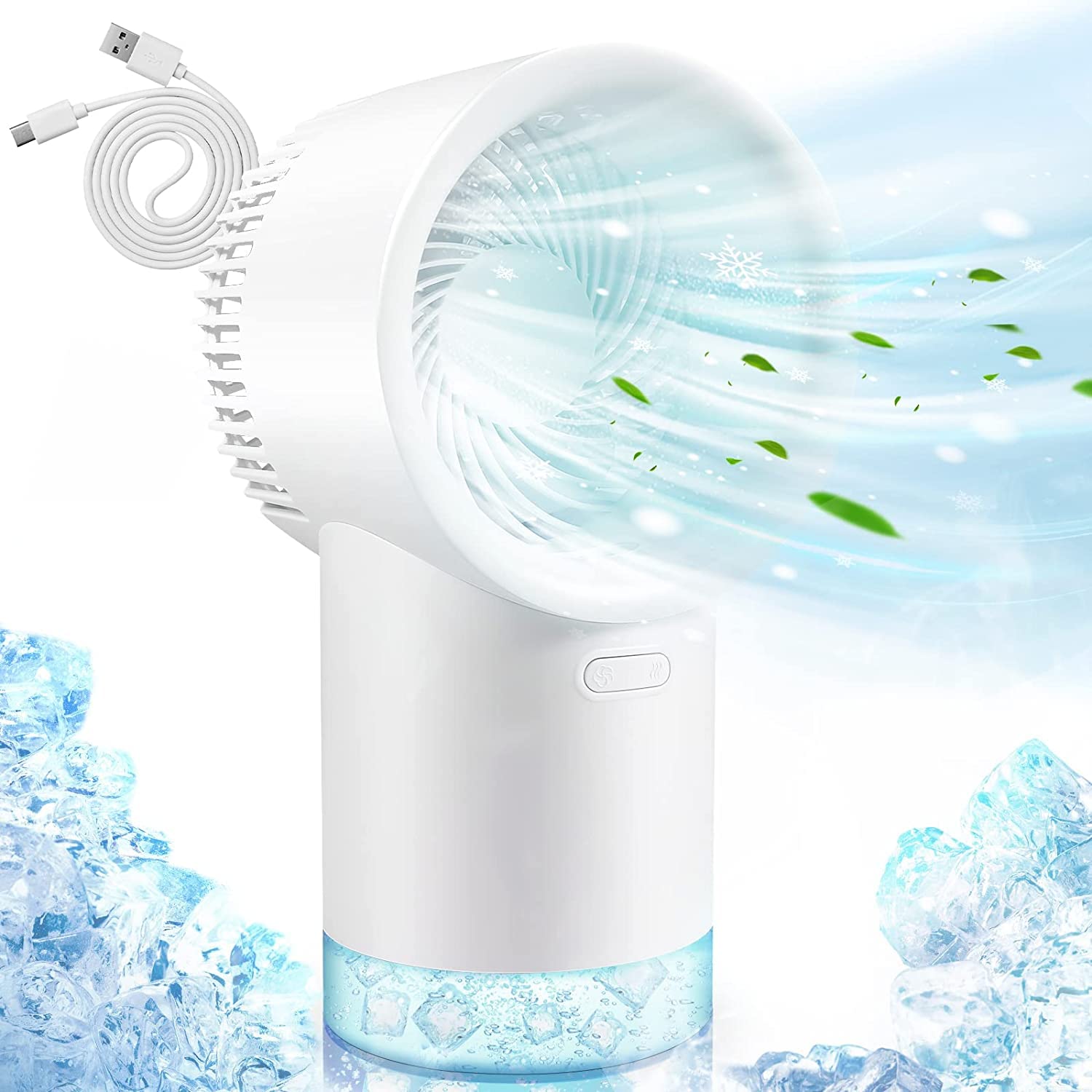 Ankuwa Personal Air Cooler, 3 in 1 Personal Desktop Cooling Fan 3 Speeds, Evaporative Portable Air Conditioner with 400ml Water ‎365-B 0