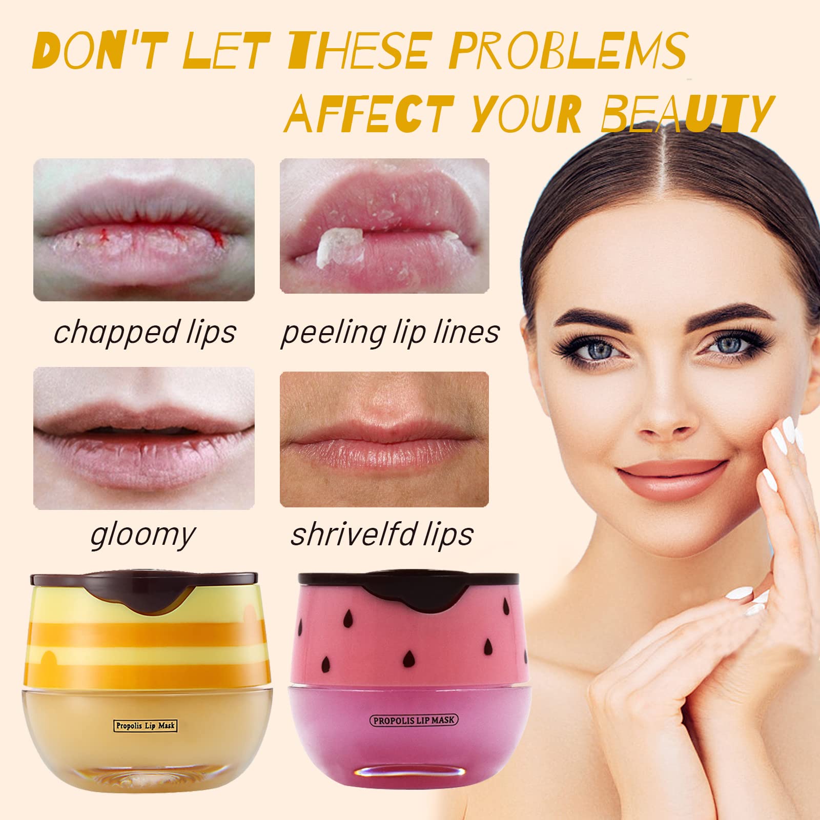 Balm Lip Balm Honey Pot, Propolis Lip Balm, Strawberry Mask, Moisturizing Lip Balm Sleeping Lip Mask Hydrating, Lip Scrubs Exfoliator