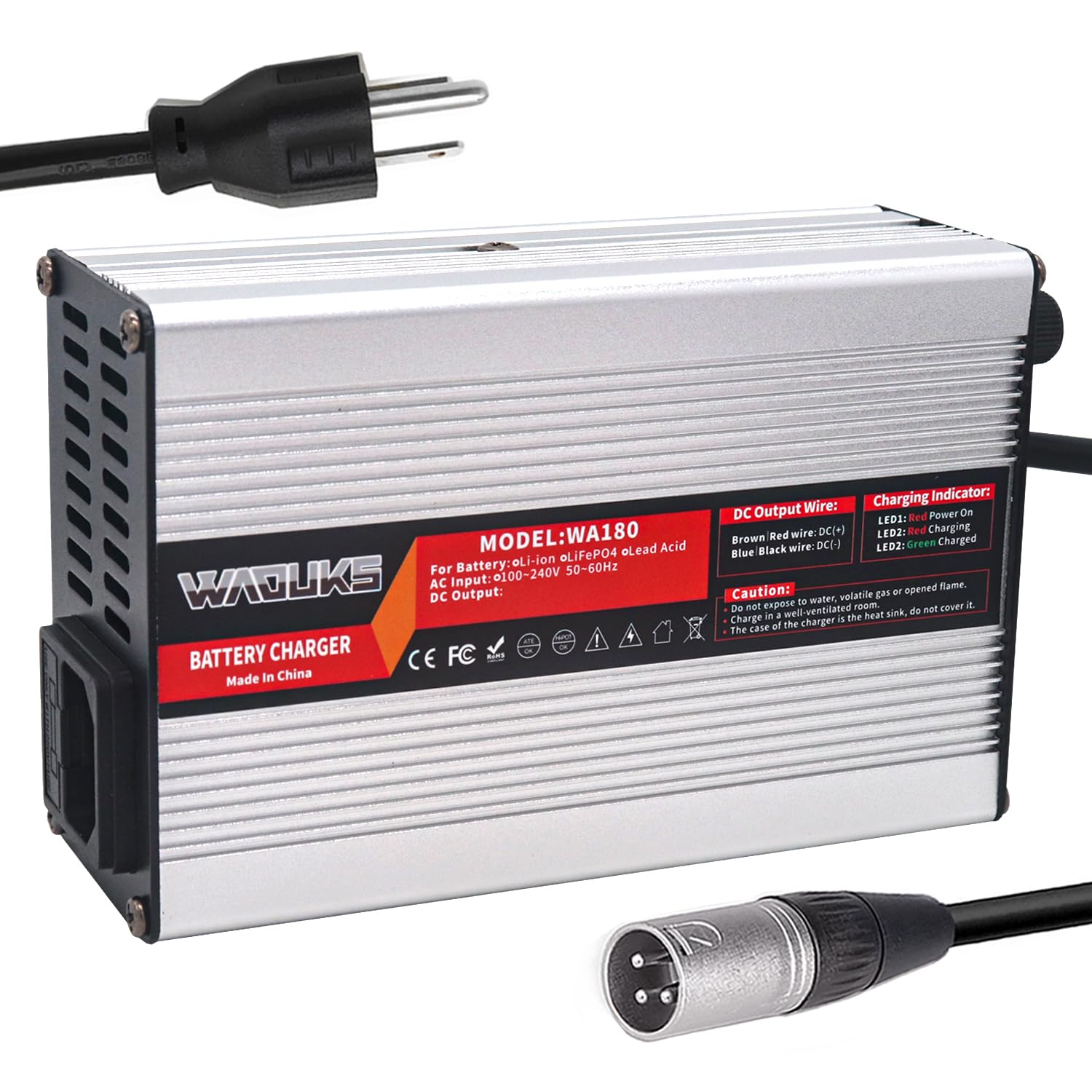 WAOUKS 29.4V 5A Charger DC 29.4Volt 5Amp Li-ion Battery Charger Output XLR Connector Use for 7S 24V Lithium Battery Pack with Cooling Fan