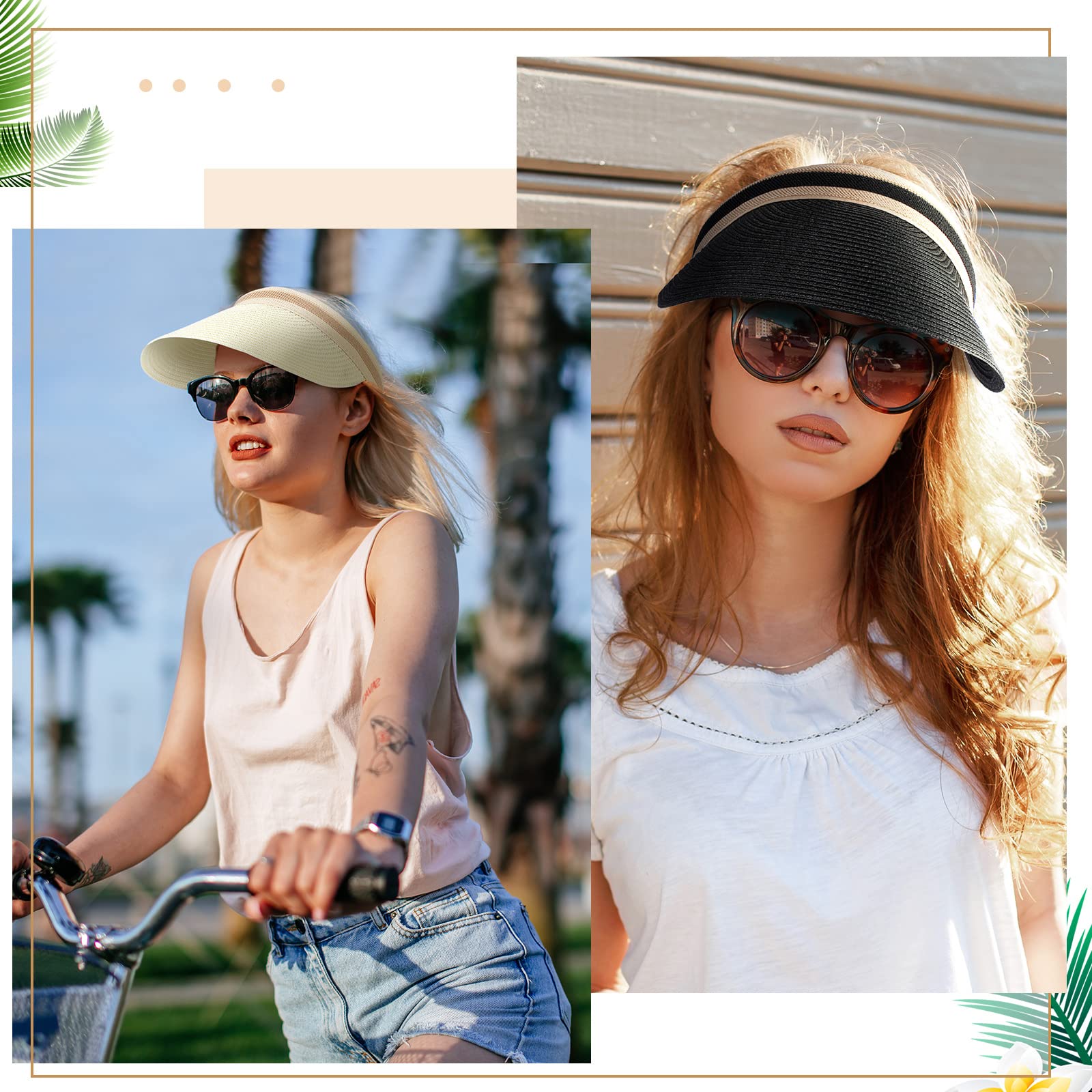 9 Pieces Straw Visors for Women Bulk Wide Brim Sun Visor Hats UV Protection Sun Visors Hats for Summer Beach Golf Outdoor Activities