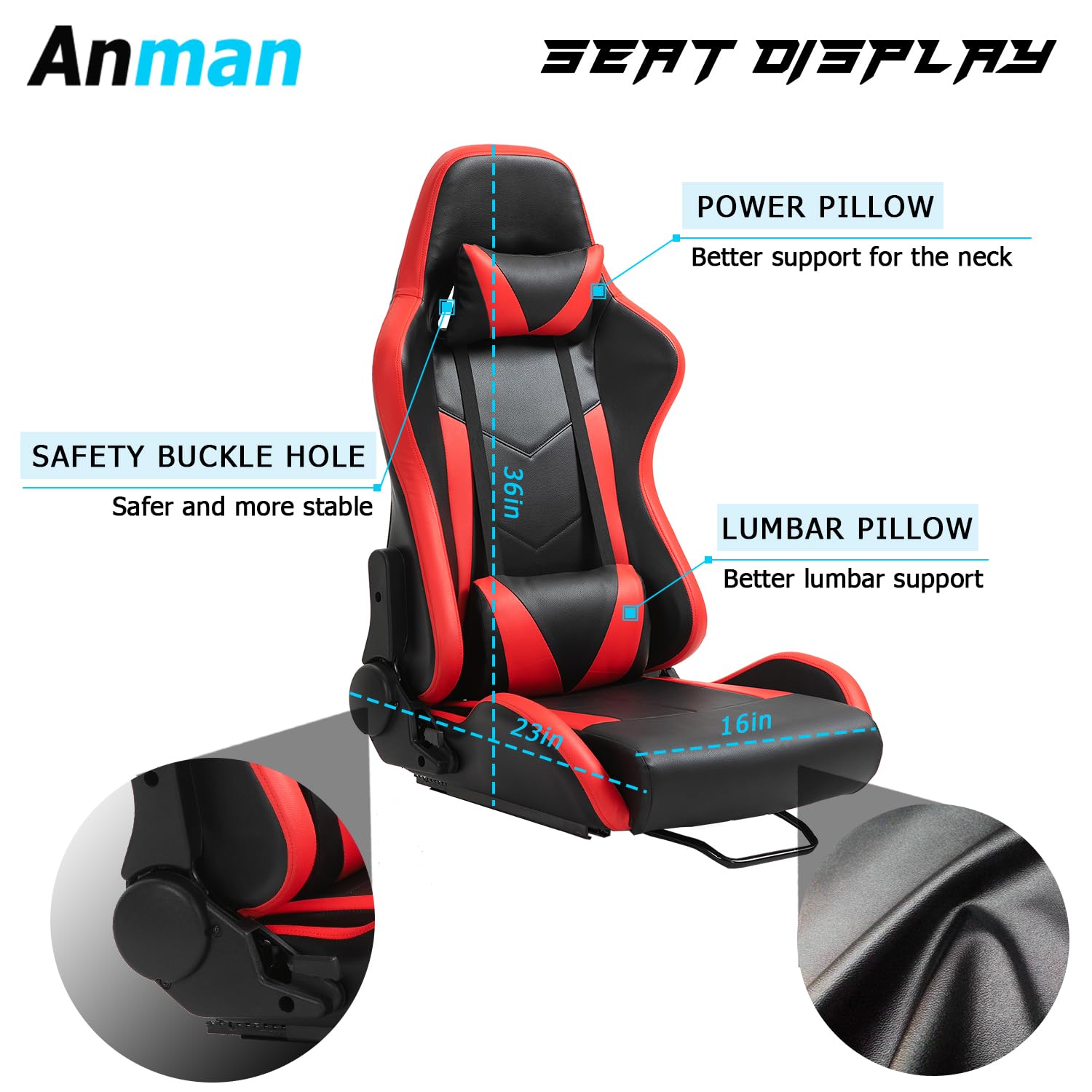 Anman Foldable Simulator Cockpit Red Seat fit for Logitech/Fanatec/Thrustmaster g25,g923,g920,G PRO,T-GT,T248x,T80,T300RS,V9 V12,Height Classic Square Racing wheel Stand,NOT Include Electronics