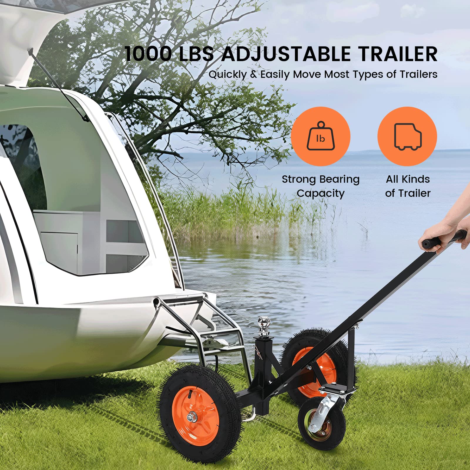 Adjustable Trailer Dolly, 1000lbs Load Capacity, Carbon Steel Trailer Mover with 17.71''-25.59'' Adjustable Height, 14" Pneumatic Tires for Moving Boat Trailers/Utility/Cargo/RV