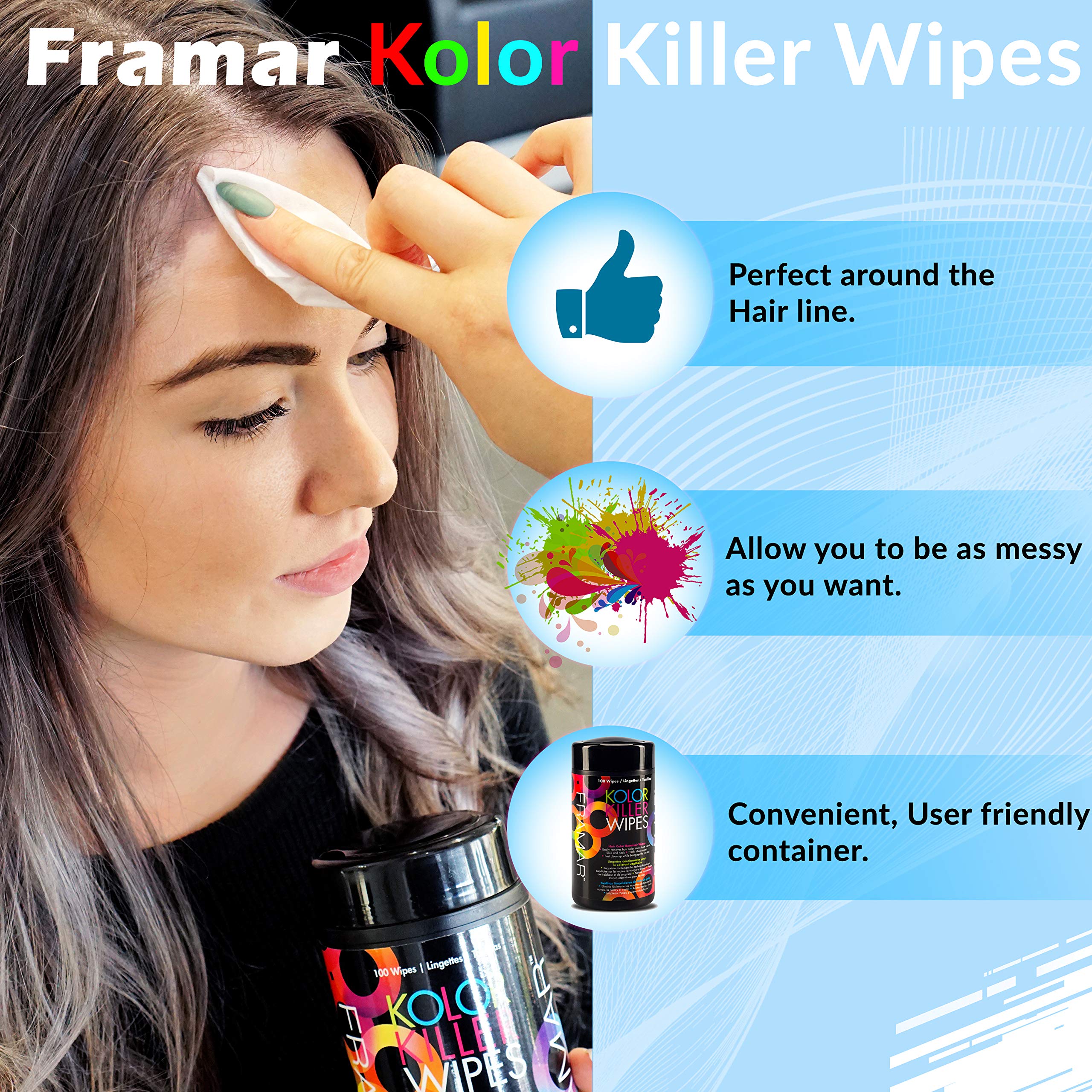 Framar Kolor Killer Wipes β Hair Dye Remover, Hair Color Remover β Wipes Dispenser of 100