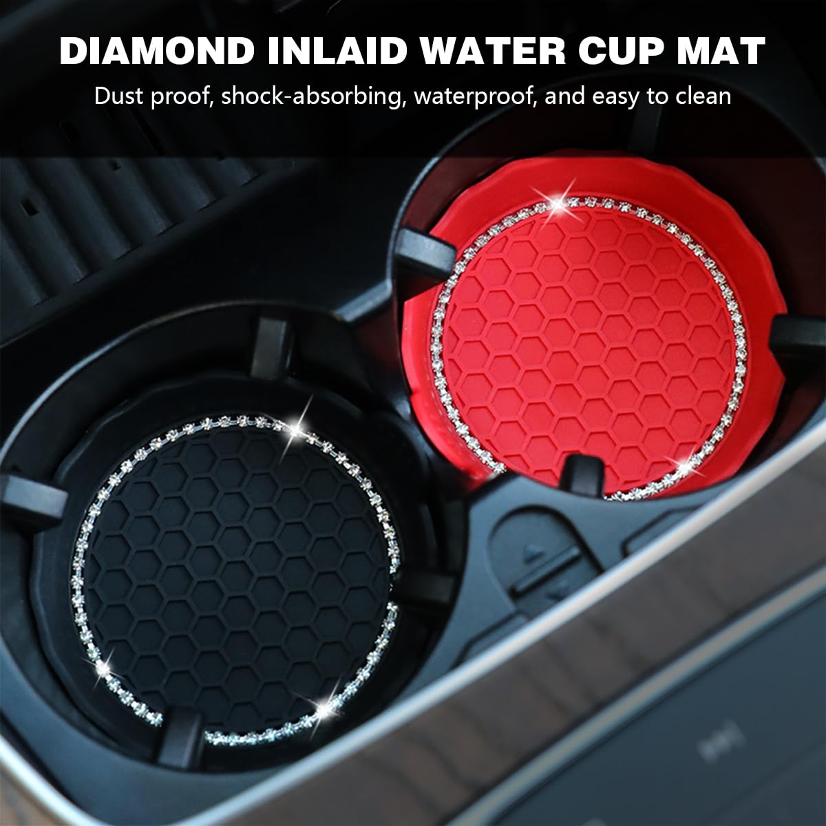 Bittwee 2PCS Bling Car Cup Holder Coaster, Silicone Anti-Slip Insert Drink Cup Mat, Crystal Rhinestone Auto Interior Accessories, 2.75 Inch Universal for Cars, RVs, Trucks and More(Pink/2PCS)