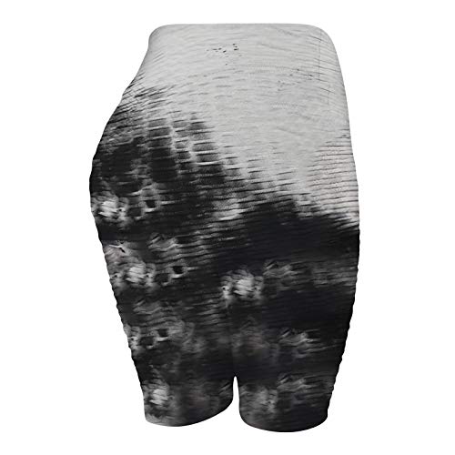 Women High Waist Ruched Yoga Shorts Butt Lifting Tummy Control Workout Shorts Textured Scrunch Booty Tights Hot Pants Black