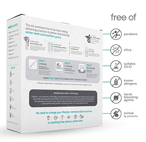 Supersmile Teeth Whitening Set - 6 Minutes to a Whiter Smile - Toothpaste, Accelerator, Toothbrush, Activating Rods, and Pre-Rinse - Up to 6 Shades Whiter Teeth - No Sensitivity (Original Mint)