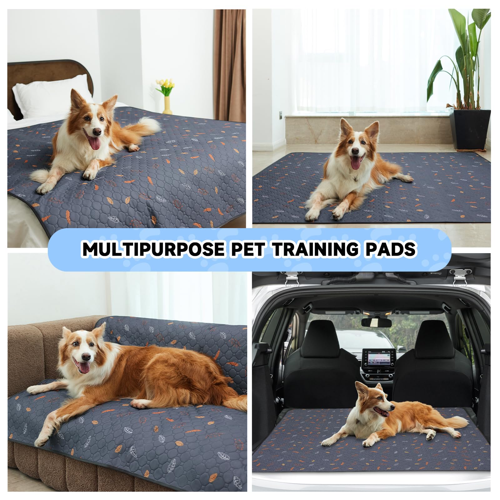 Sunheir 2 Pack Washable Guinea Pig Pee Pads, 24" x 48" Waterproof Reusable Guinea Pig Cage Liners, Absorbent Bedding Training Mat for Small Animal Guinea Pigs Rabbit Bunny Hamster (Leaves - Deep Grey)