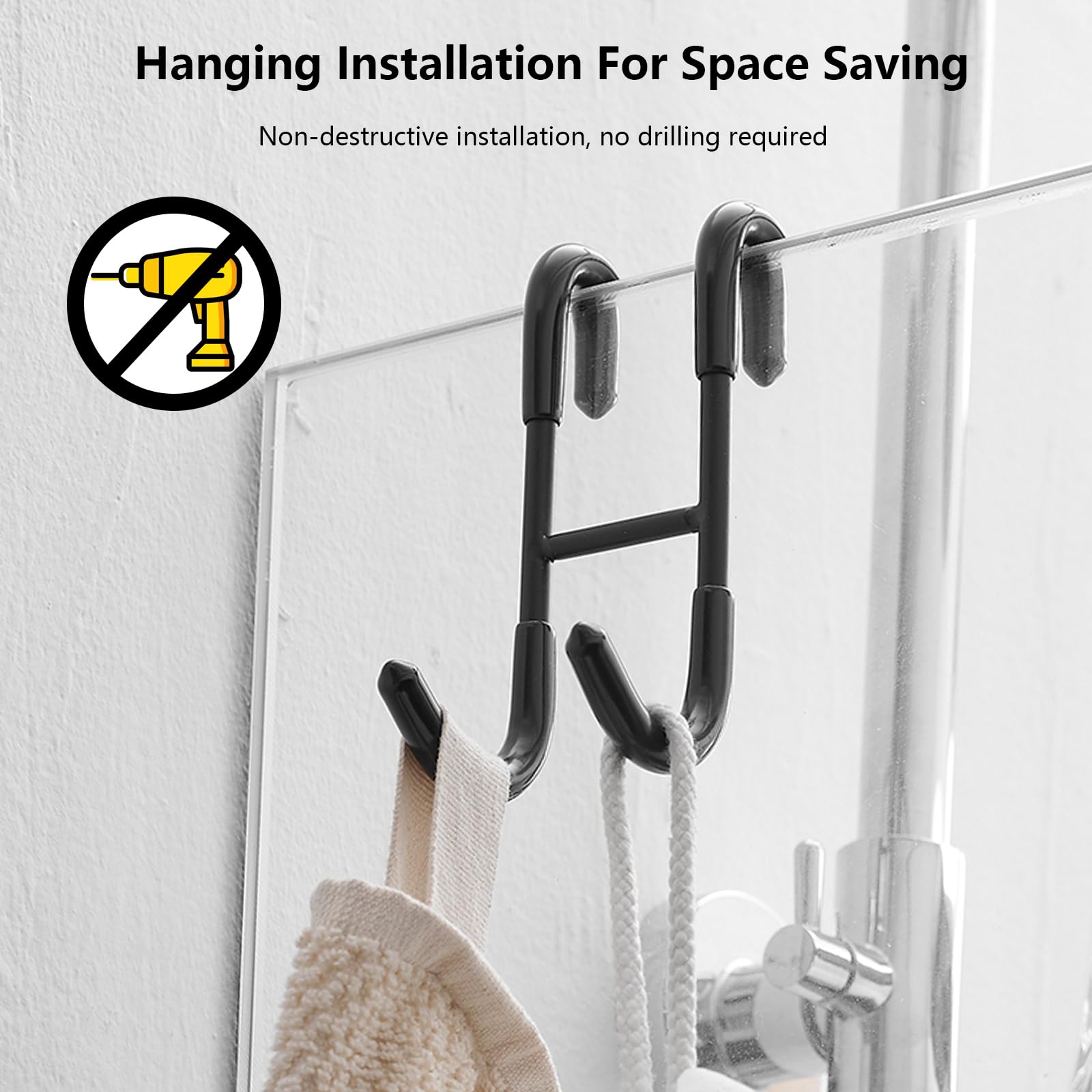 BATHLAVISH Shower Door Hooks,304 Stainless Steel Towel Hooks,Over Door Hooks for Bathroom,Drilling-Free Hanger Matte Black Shower Hooks - 2 Pack