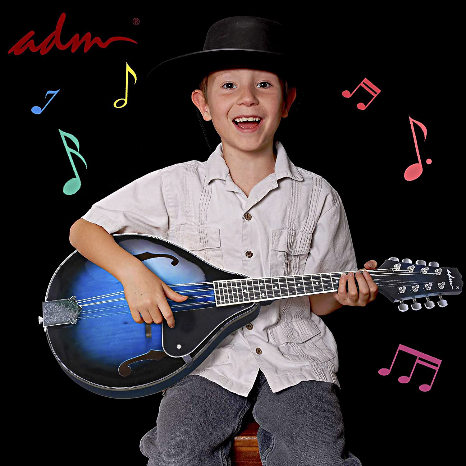 ADM Acoustic Mandolin Instrument Kit Music A Style for Kids Students Adults Wood Mandolins Beginner Set With Bag, Tuner, EQ, Strap, Strings, Picks and Hanger, Blue