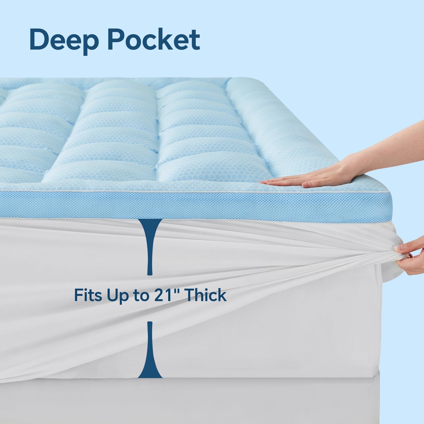 BEDELITE Pillow Top Mattress Topper for Back Pain Relief(1200GSM Down Alternative), Cooling Mattress Topper Queen Size for Hot Sleepers, Extra Thick Quilted Mattress Pad Cover with 8"-21" Deep Pocket