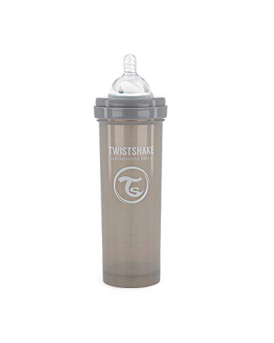 Twistshake Anti Colic Baby Bottles - Premium 330ml/11oz Bottles with 100ml Milk Storage Container for a Comfortable Feeding Experience for Baby Care - Pastel Grey