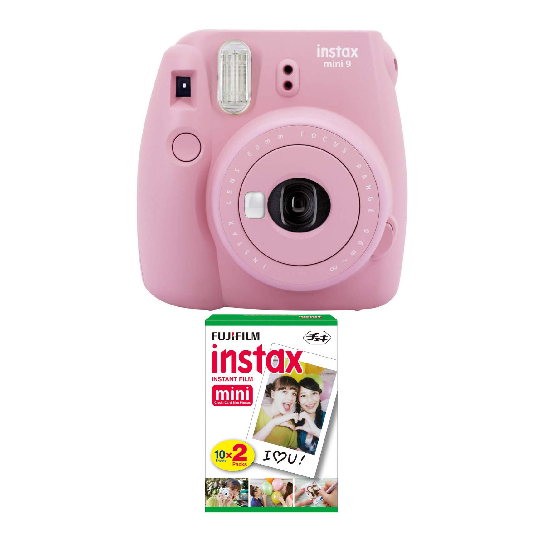 Fujifilm instax Mini 9 Instant Film Camera (Blush Pink) with Instant Twin Film Pack Bundle (2 Items)