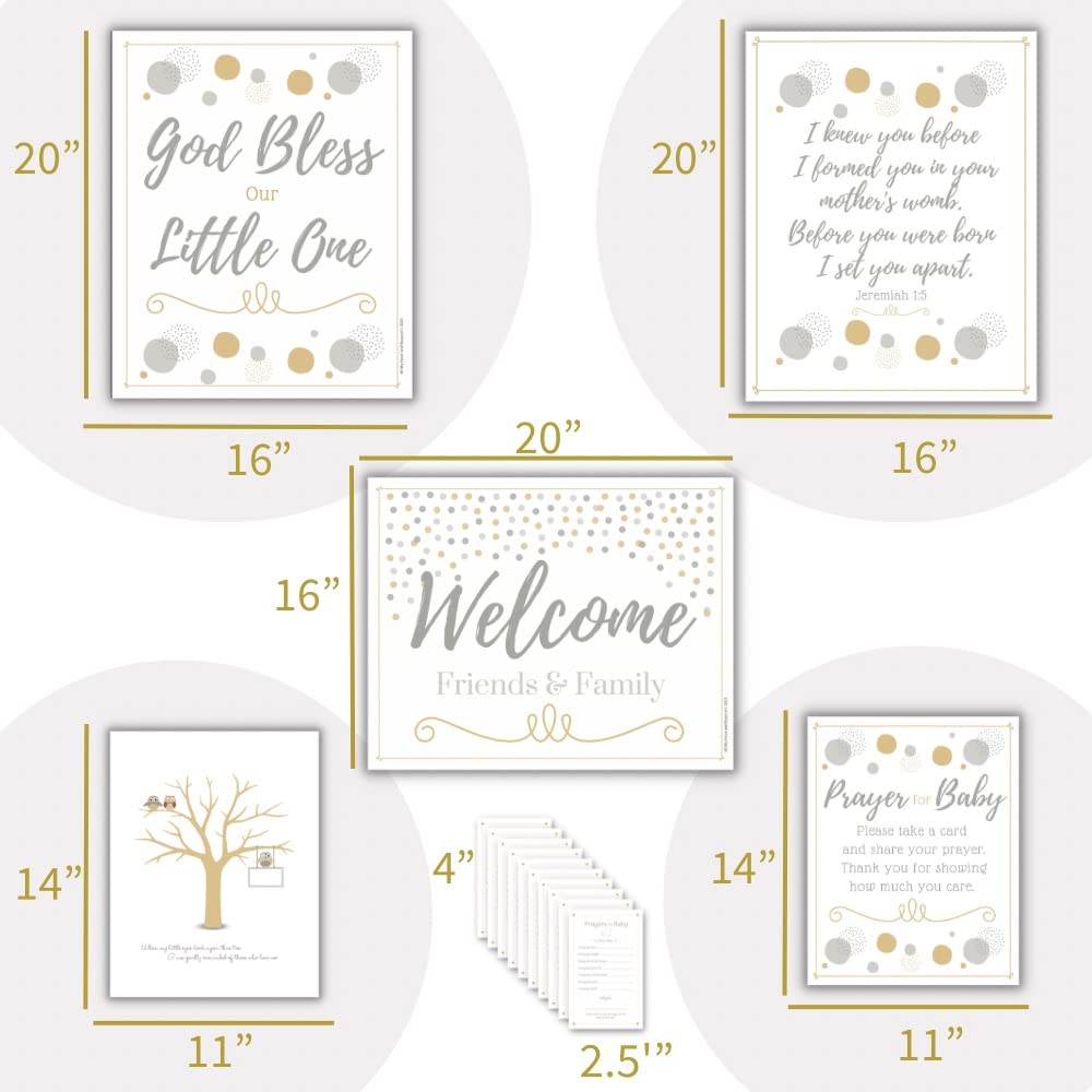 Baptism Decorations for Baby Boys and Girls,Includes 3 Faith-Based Decorative Posters, Thumbprint Tree Wall-Art Keepsake, 20 Prayer Cards, Baby's First Birthday, or Any Religious Event Extra Special