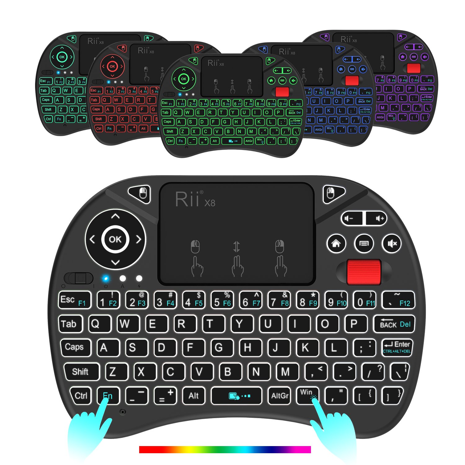 Rii X8 Mini Keyboard,2.4GHz Portable Wireless Keyboard with Touchpad Mouse,RGB Backlit,Rechargeable Battery for Android TV Box/Mac/PC/Nvidia Shield
