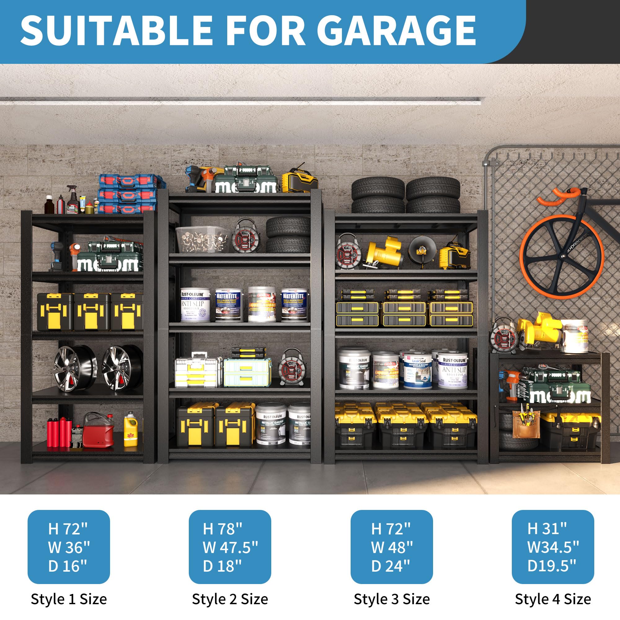 BIZOEIRON 32''H Garage Storage Shelves, Adjustable 3 Tier Metal Shelves (Black)