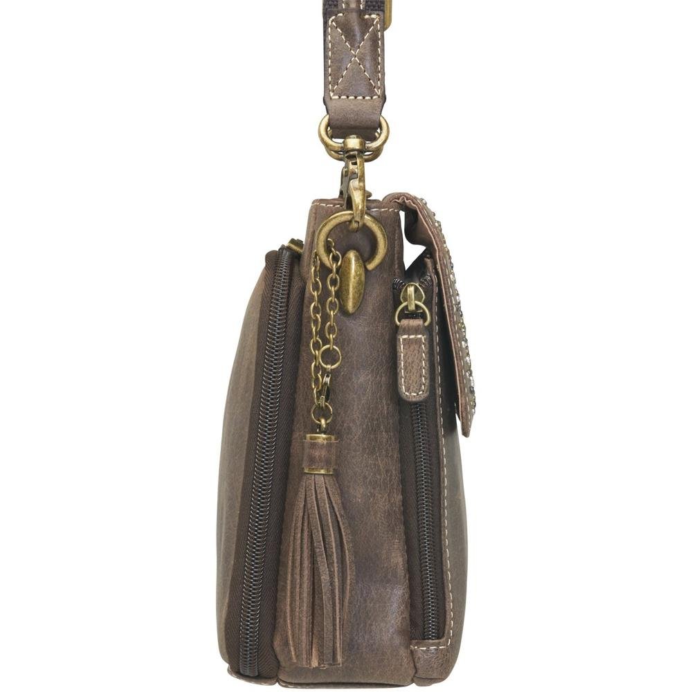 Distressed Buffalo Leather Crossbody Organizer Purse by Gun Tote'n Mamas (Brown), Medium