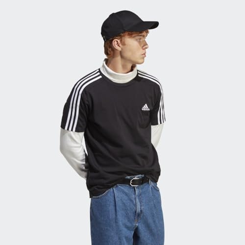 adidas Men's Essentials Single Jersey 3-Stripes T-Shirt, Black/White, 3X-Large