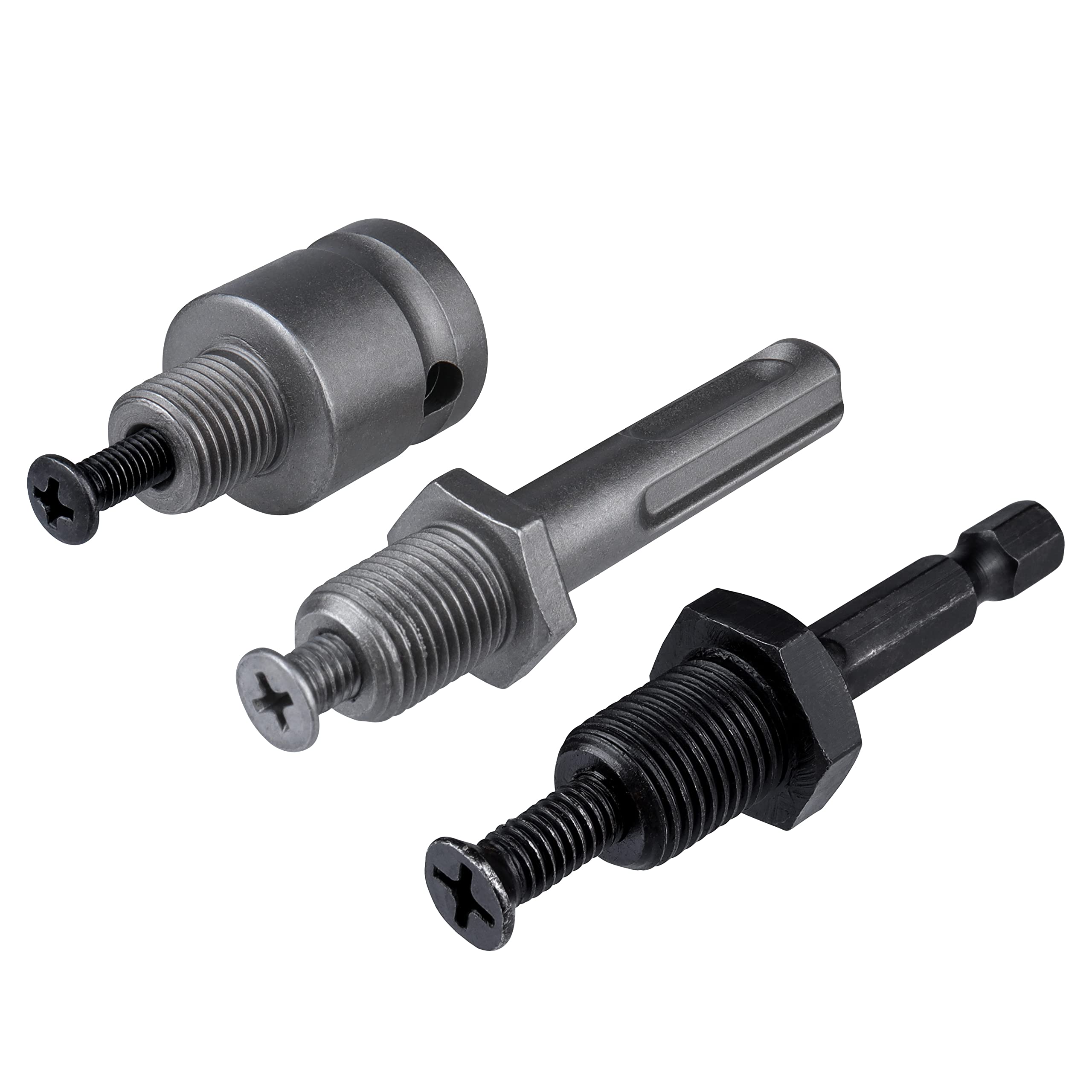 Yakamoz 3Pcs 1/2-20 UNF Mount Thread Drill Chuck Shank Adapter Set, SDS-Plus Shank for Rotary Hammer Drill | 1/4" Hex Shank for Impact Driver | 1/2" Drive Female Adapter for Air Impact Wrench
