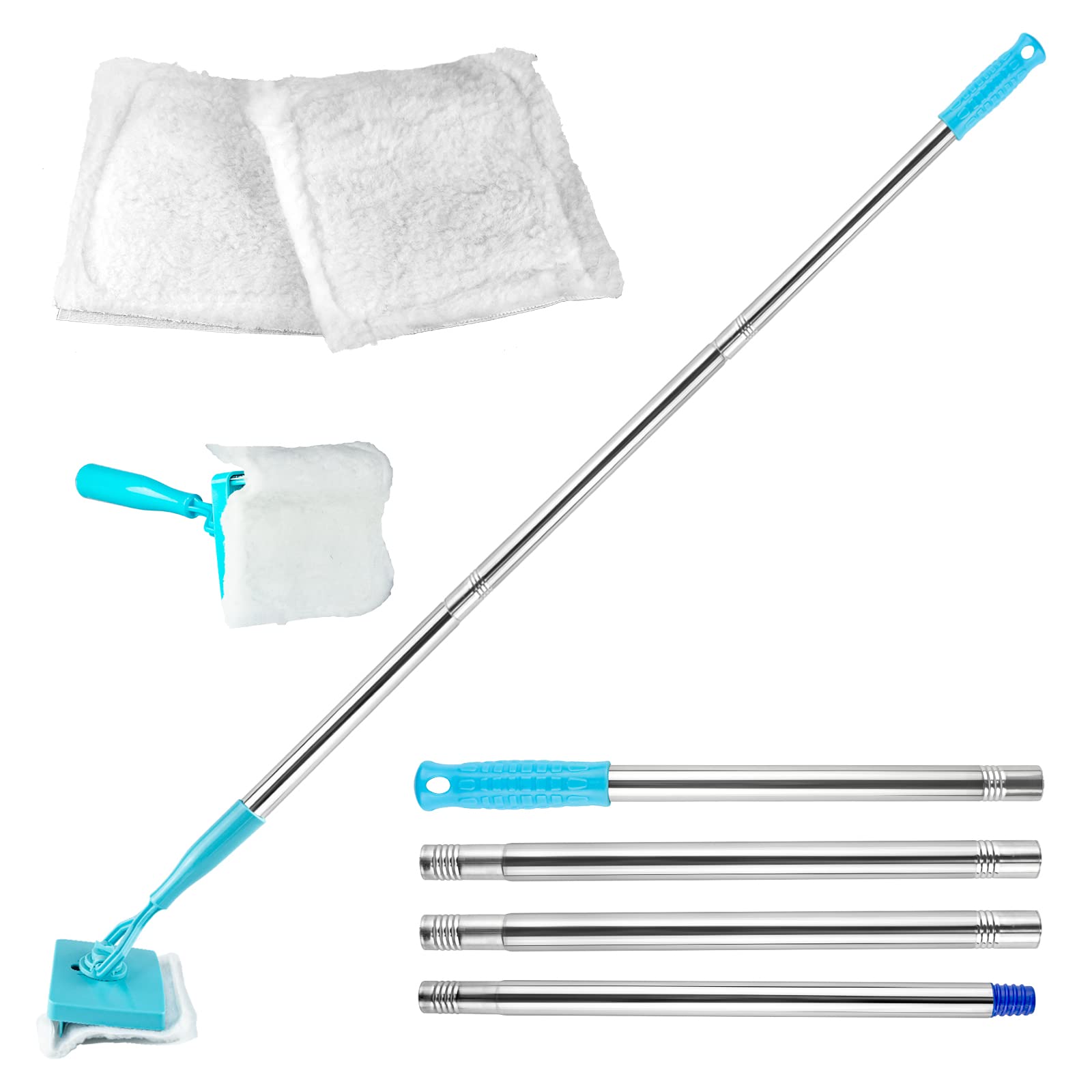 Baseboard Cleaner Tool with Handle, Molding Cleaning Tool, Baseboard Duster for Wall Cleaning with Extension Pole 51.5" and 2 Reusable Mop Cleaning Pads for Household, Wall, Kitchen Cleaning