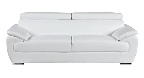 Blackjack Furniture 4571 Veal Collection 2 Piece Genuine Leather Sofa Set for Living Room, Modern Couch and Loveseat with Lumbar Support and Large Adjustable Headrests, 2+3 Seater, White