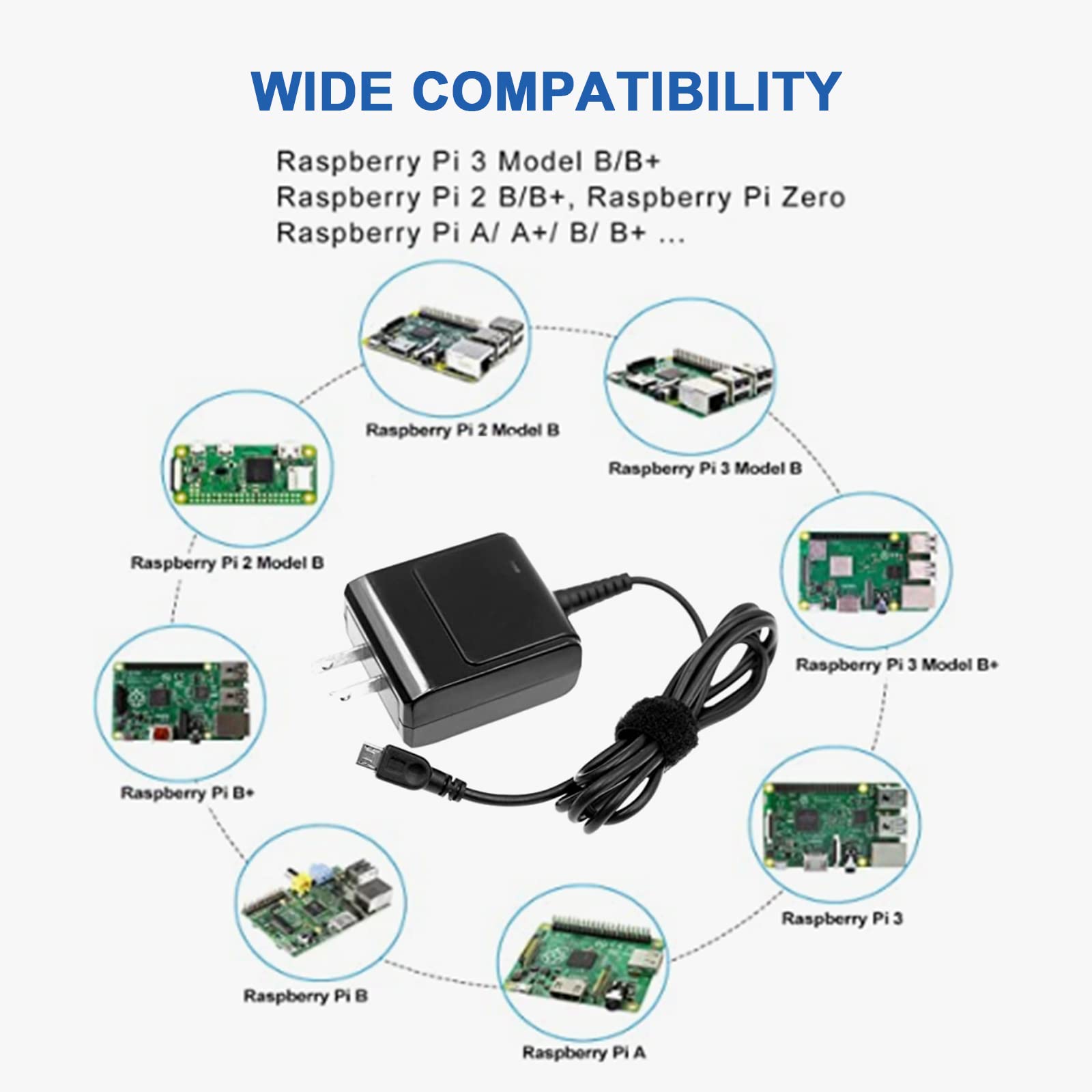 Mackertop 5.25V 3A Micro USB Wall Charger for Raspberry Pi 3 B+ Power Supply Includes 1.8M (5.4 Ft) Power Cord