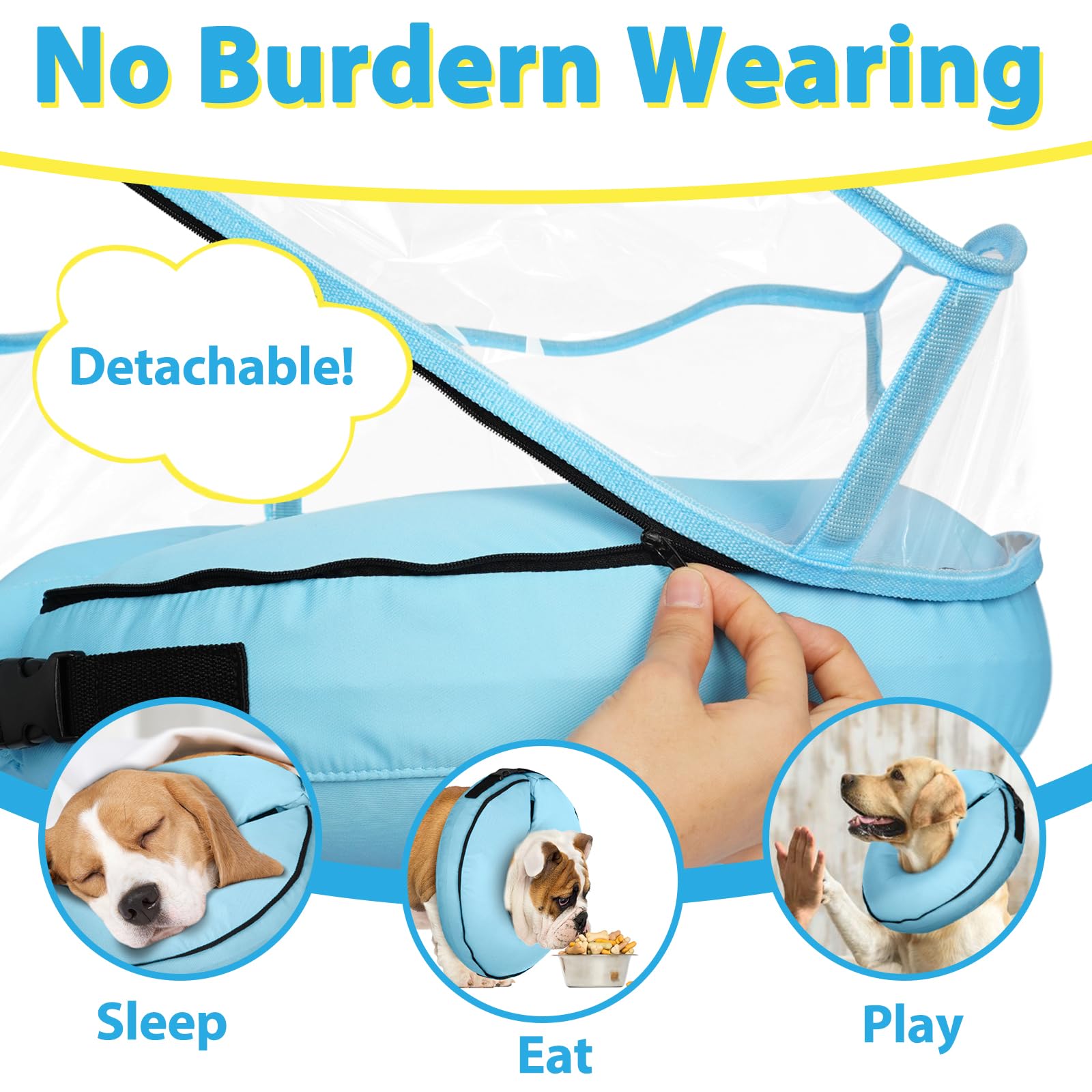 BARKLESS Dog Cone Collar, Dog Donut Collar After Surgery to Stop Licking, Inflatable Dog Cone with Sturdy Shield for Large Medium Dogs, Cone of Shame Alternatives Not Block Vision