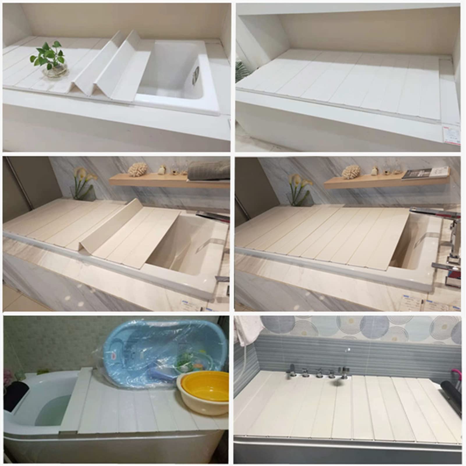 Bathtub Cover Shutter Bath Lid, PVC Waterproof Bathtub Insulation Cover Dust Board, Foldable Bathtub Tray Bathroom Rack for Books Phone Tablet, 0.6cm Thickness ( Color : White , Size : 75x150x0.6cm )