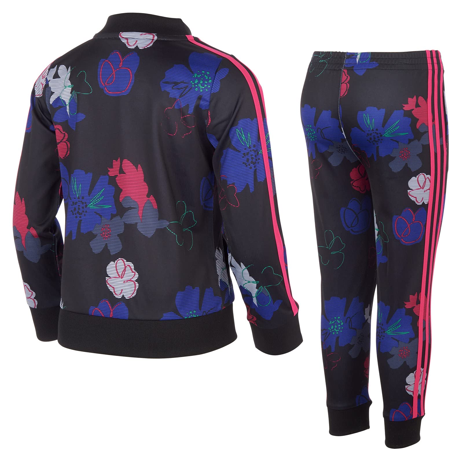 adidas girls Zip Front Classic Tricot Jacket and Joggers Set (6X, Black With Real Pink)