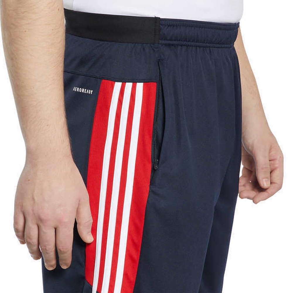 adidas Mens 3 Stripe Shorts with Zipper Pockets (Black/Grey Six/White, Large)