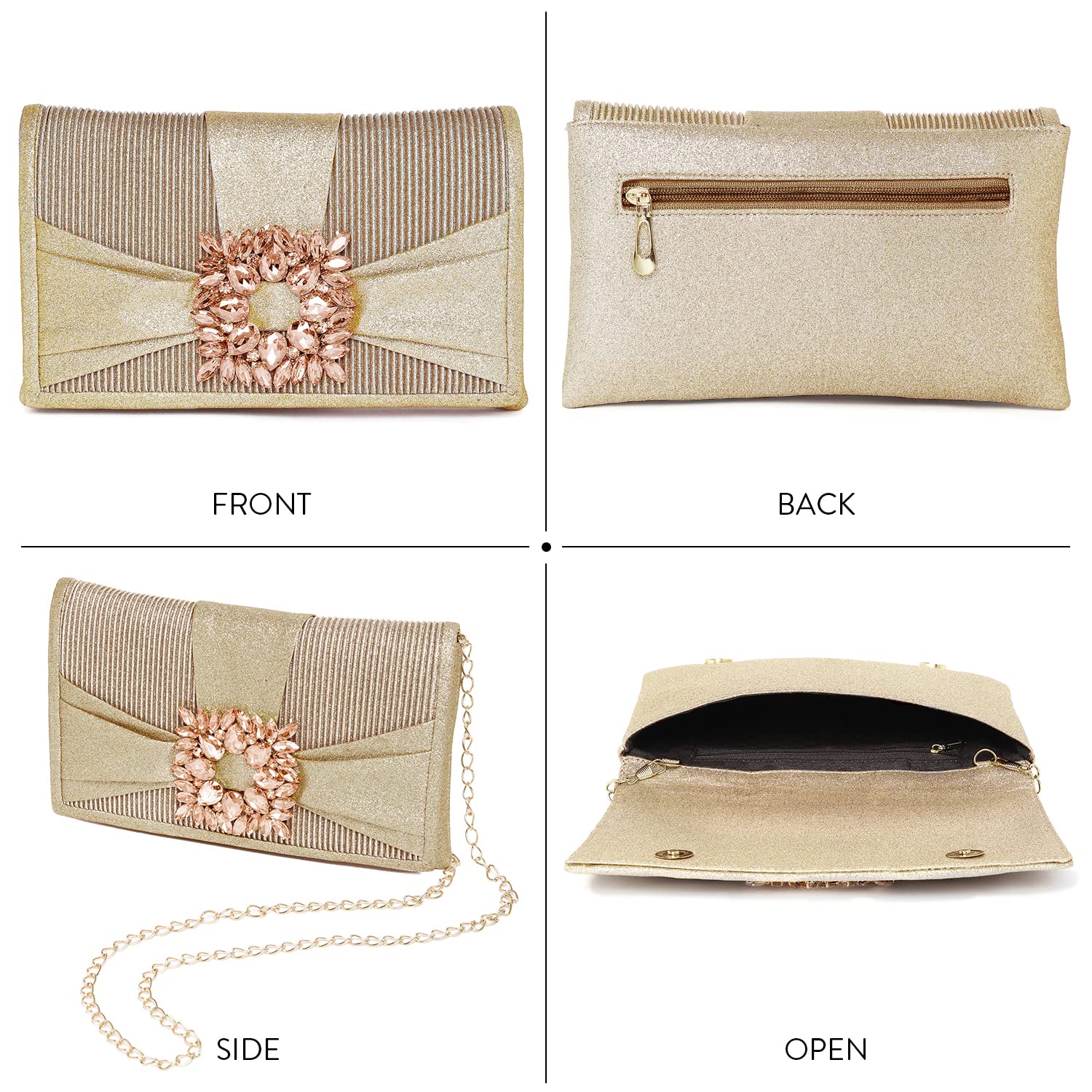 Aheli Clutch Women's Purse Bridal Bag for Casual Detachable Strap Evening Sling Bag Rose Gold Gift for Women