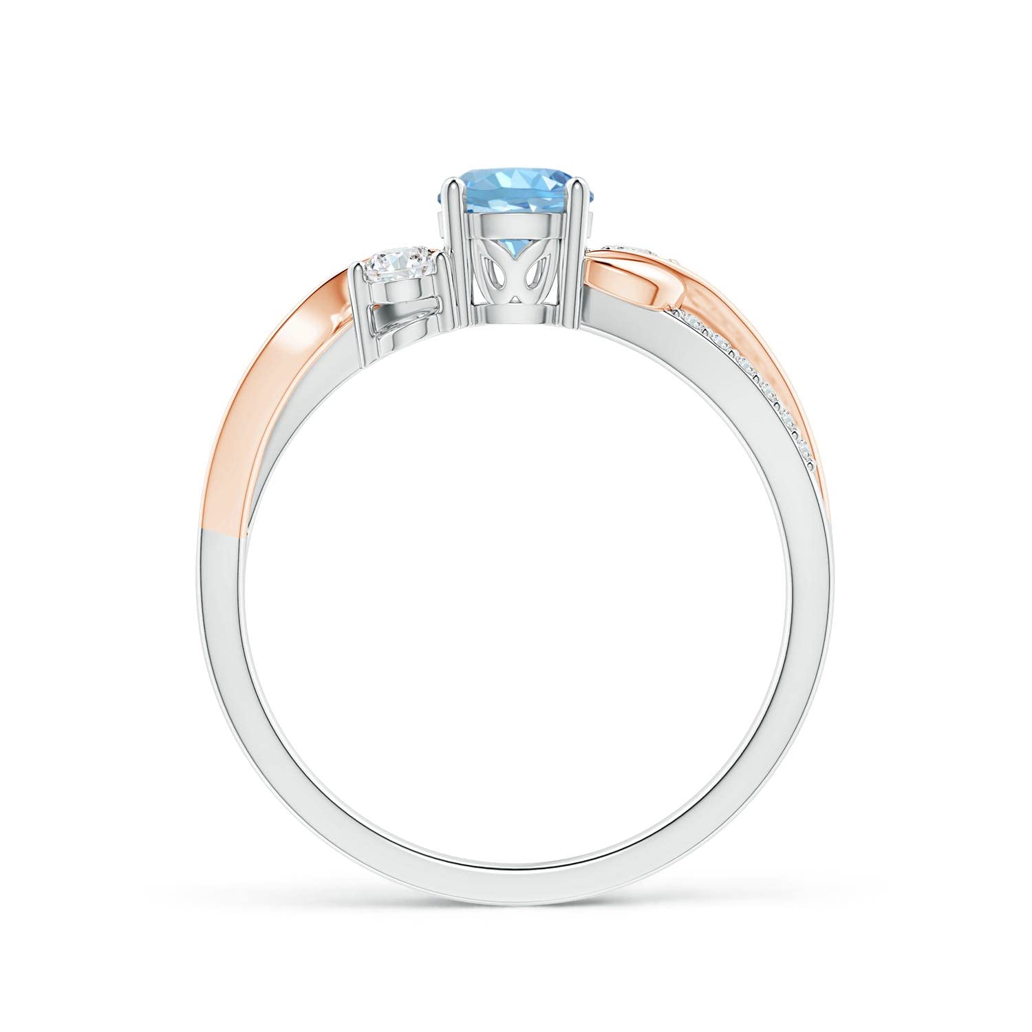 Angara Aquamarine and Diamond Twisted Vine Ring in 14K White & Rose Gold (5mm Aquamarine) March Birthstone