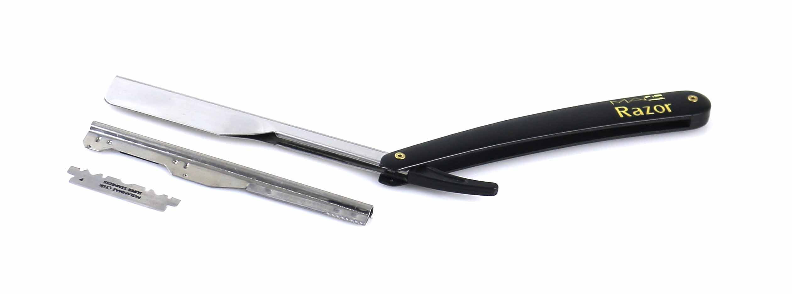 Macs Professional Black Plastic Handle Barber Double Edge Half Blade Barber Safety Razor with Hi-Chromium Derby 100 Count Double Edge Half Blades Made of Stainless Steel Easy To Replace-092B1
