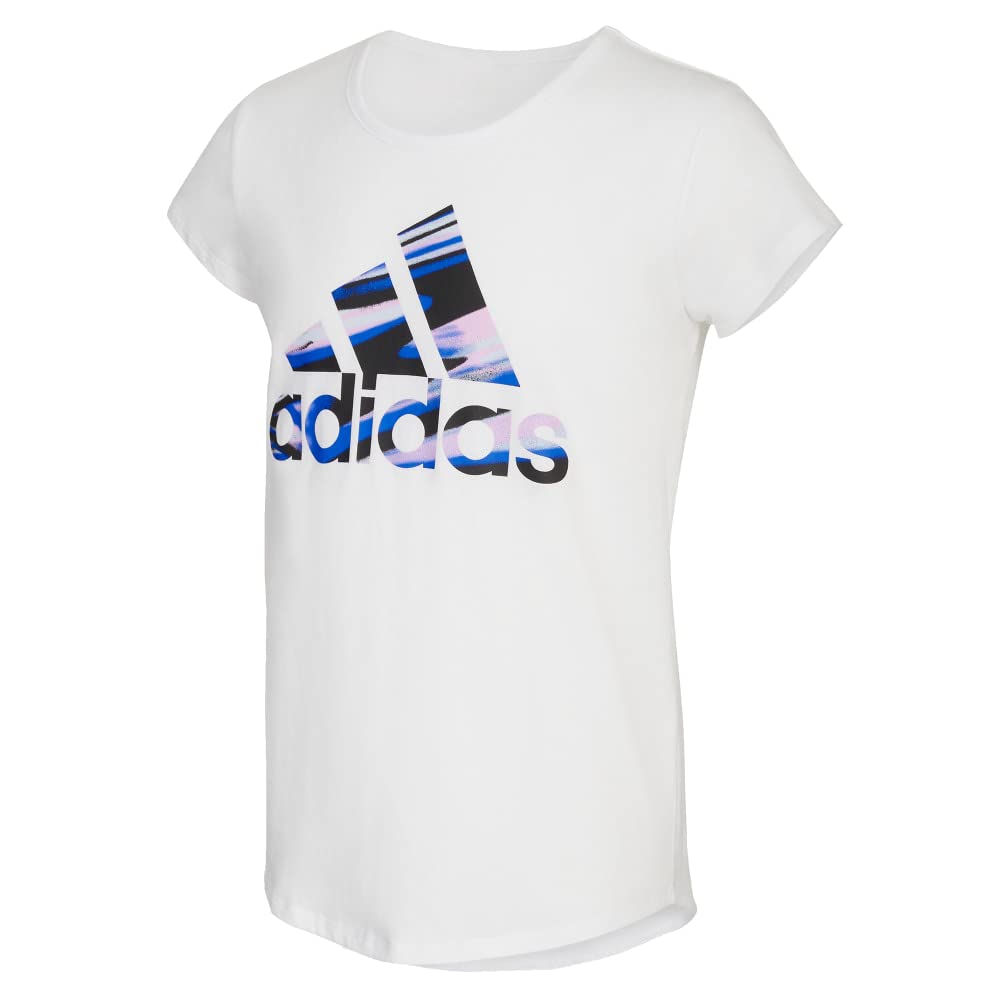 adidas Girls' Short Sleeve Scoop Neck Tee 22, White, Large (14)