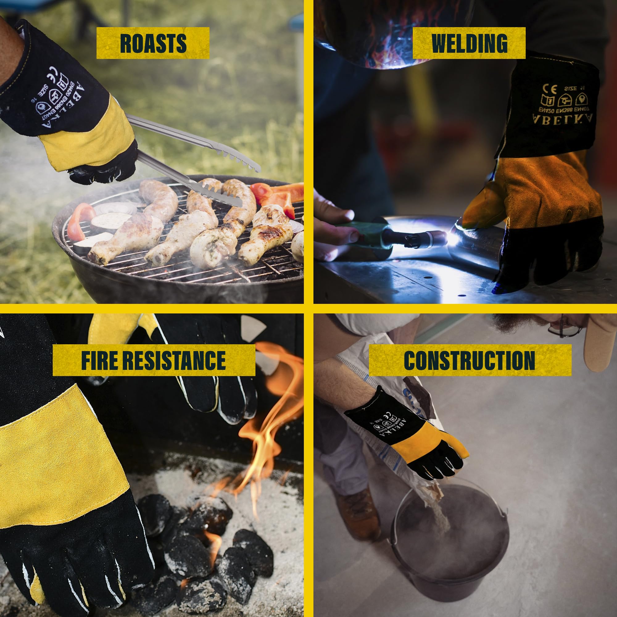 Abelka Welding Glove- BBQ - Heat & Fire Resistant Glove - Safety Glove - Versatile Outdoor Cooking - Durable Construction - Comfortable Lining - High Heat Protection