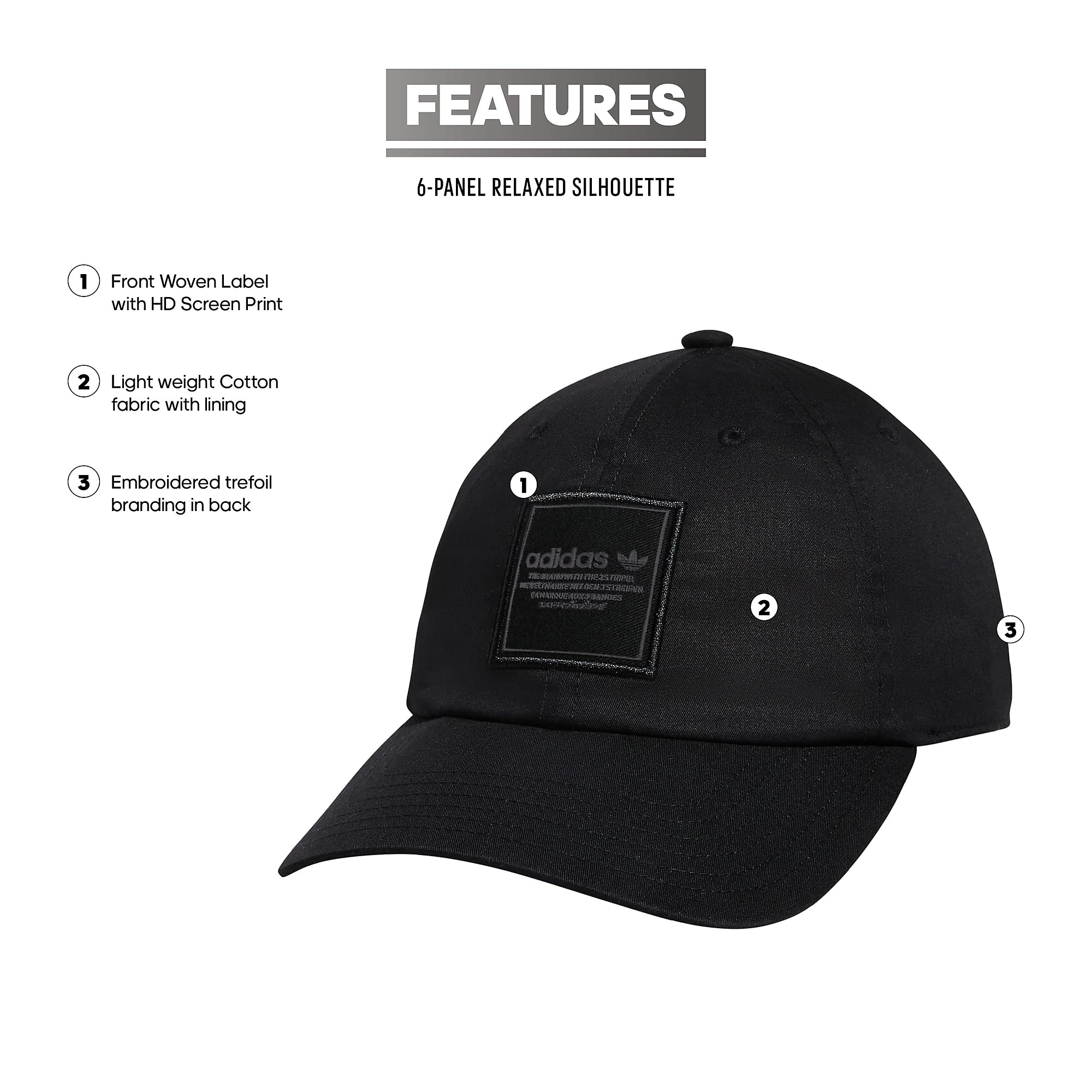 adidas Originals Men's Linear 2.0 Relaxed Adjustable Fit Washed Cotton Hat, Black/Black/Granite Grey, One Size