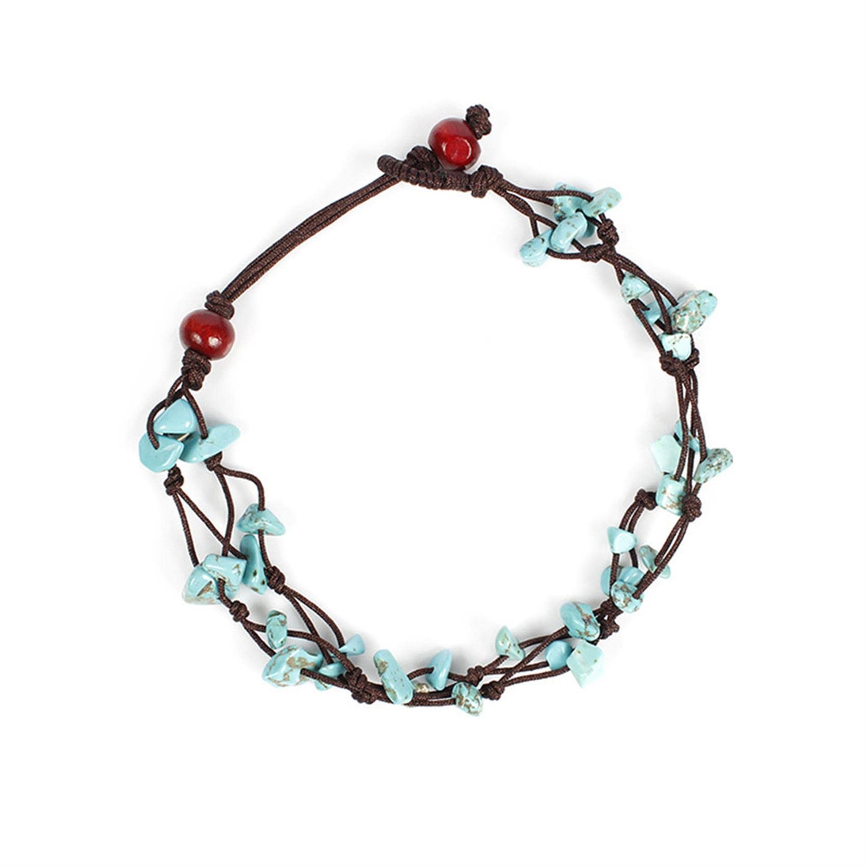 Artist Unknown GloryMM Layered Beach Anklet Beaded Foot Chain Natural Stone Turquoise Gemstone Chips Rope Bracelet for Women Beach Foot Jewelry