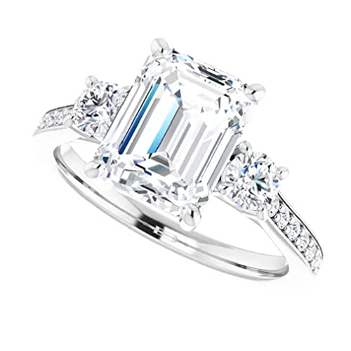 925 Silver, 10K/14K/18K Solid Gold Moissanite Engagement Ring, 2.25 CT Emerald Cut Handmade Solitaire Ring Diamond Wedding Ring for Women/Her, Anniversary Propose Gift, VVS1 Colorless