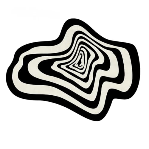 Black and White Abstract Striped Irregular Shape Area Rug 3ft Faux Wool Ultra Soft Rug for Livingroom Bedroom Diningroom Aesthetic Home Office Decor Playroom Carpet