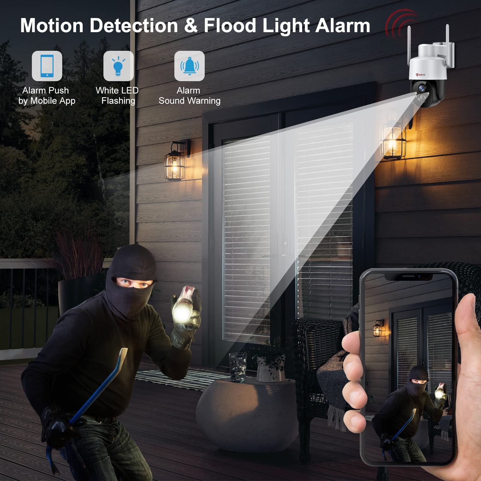 Anpviz Solar Security Camera Wireless Outdoor, 2K 360°Pan Tilt Battery Powered Cameras for Home Security with 2.4G WiFi, PIR Detection, 4X Zoom,2 Way Talk, Color Night Vision, Compatible with Alexa