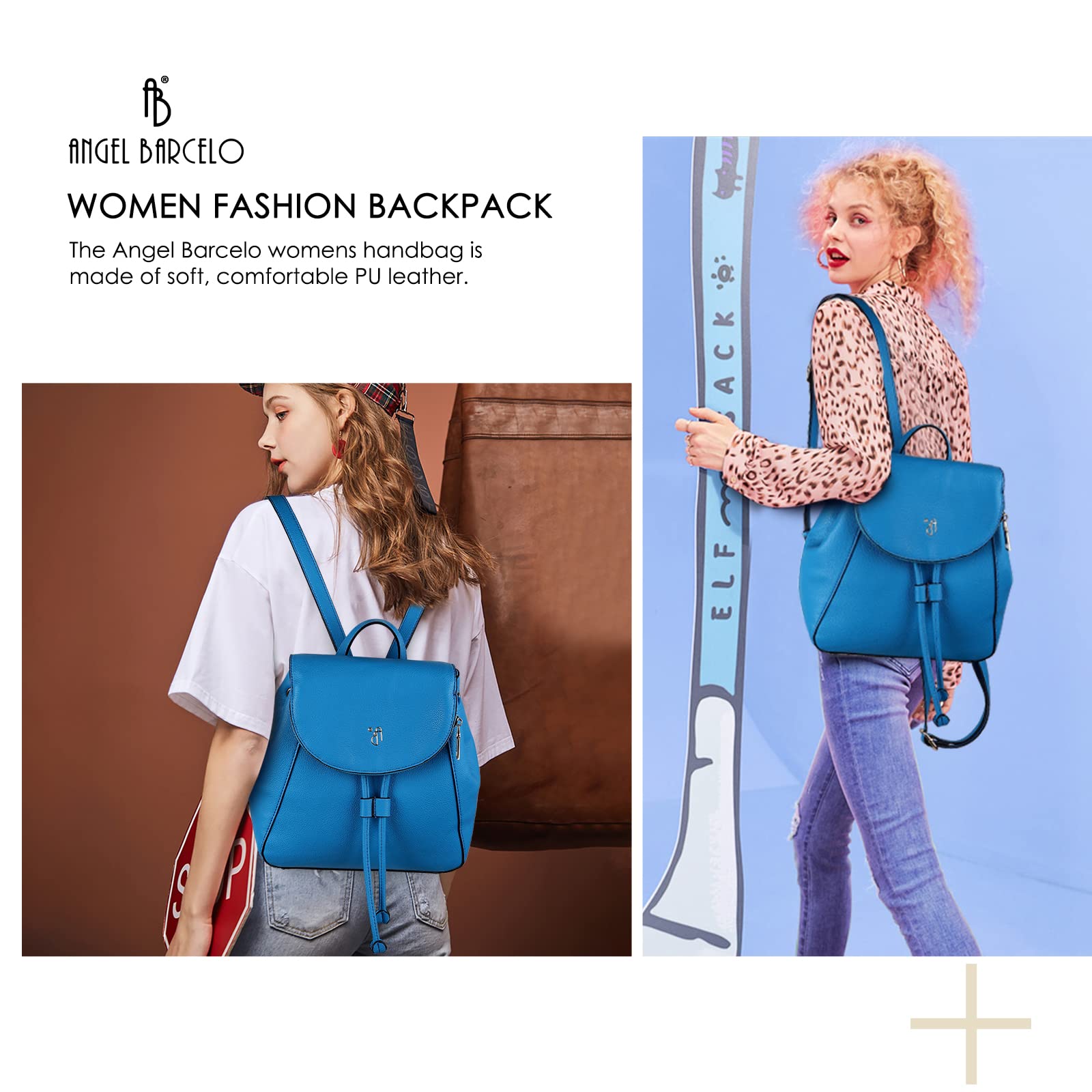 Angel Barcelo Backpack Purse for Women Fashion Backpack Purses PU Leather Daypacks Shoulder Bag Satchel Purse Blue