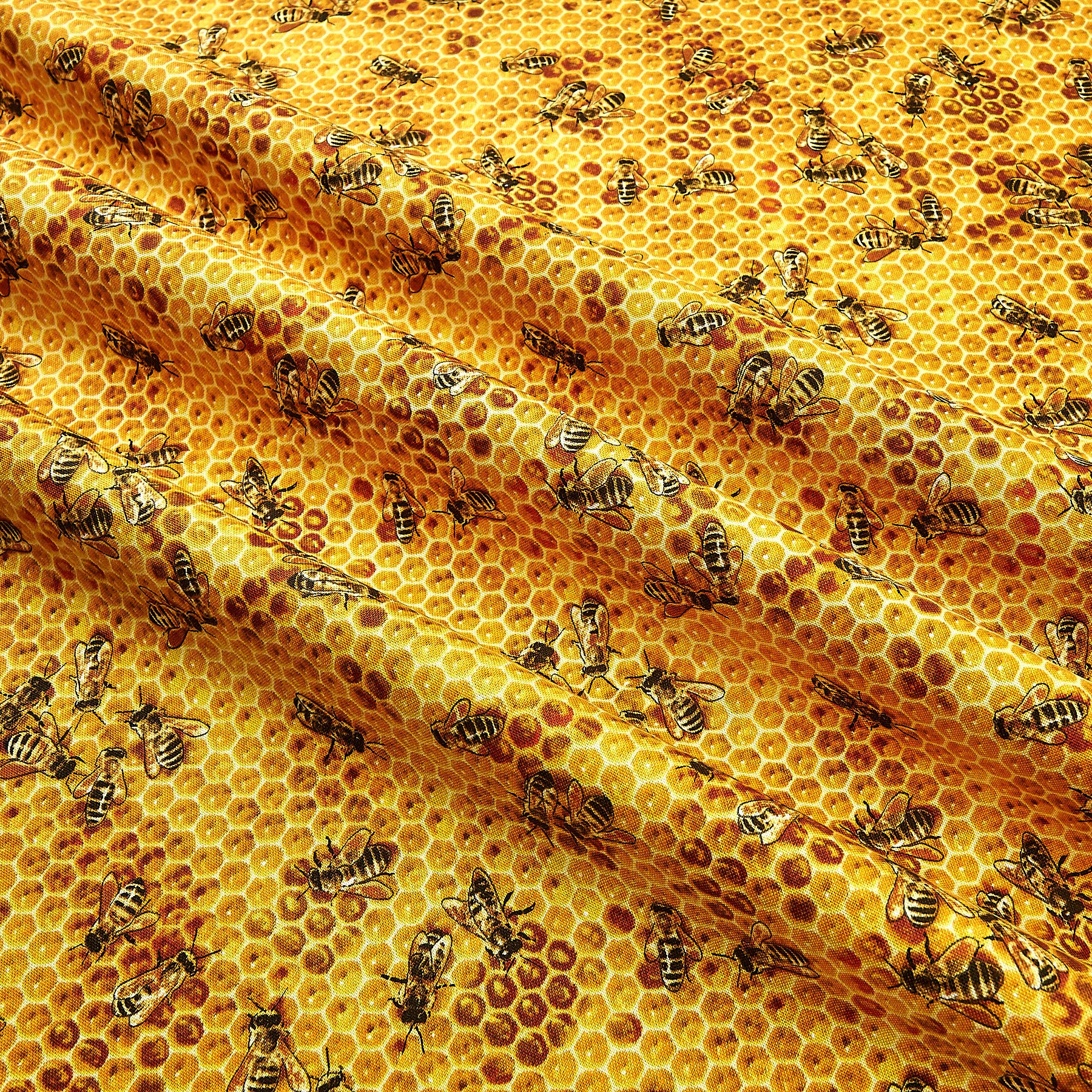 Bees and Flowers Honeycomb Honey, Fabric by the Yard