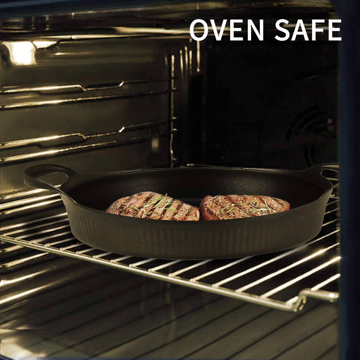 CAINFY Round Grill Pan with Lid, Nonstick Aluminum Stovetop Oven Griddle Grill Pan with Silicone Handles, 11.5 Inch, Dishwasher & Oven Safe