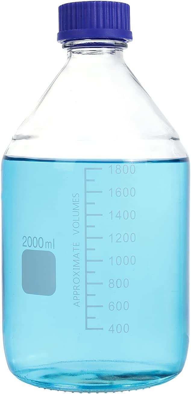 Basstein Lab Media Storage Round Bottles Graduated Glass Container GL45 Screw Cap Leakproof Multi-Purpose for Scientific | pack of 4 (Blue,1000ml)