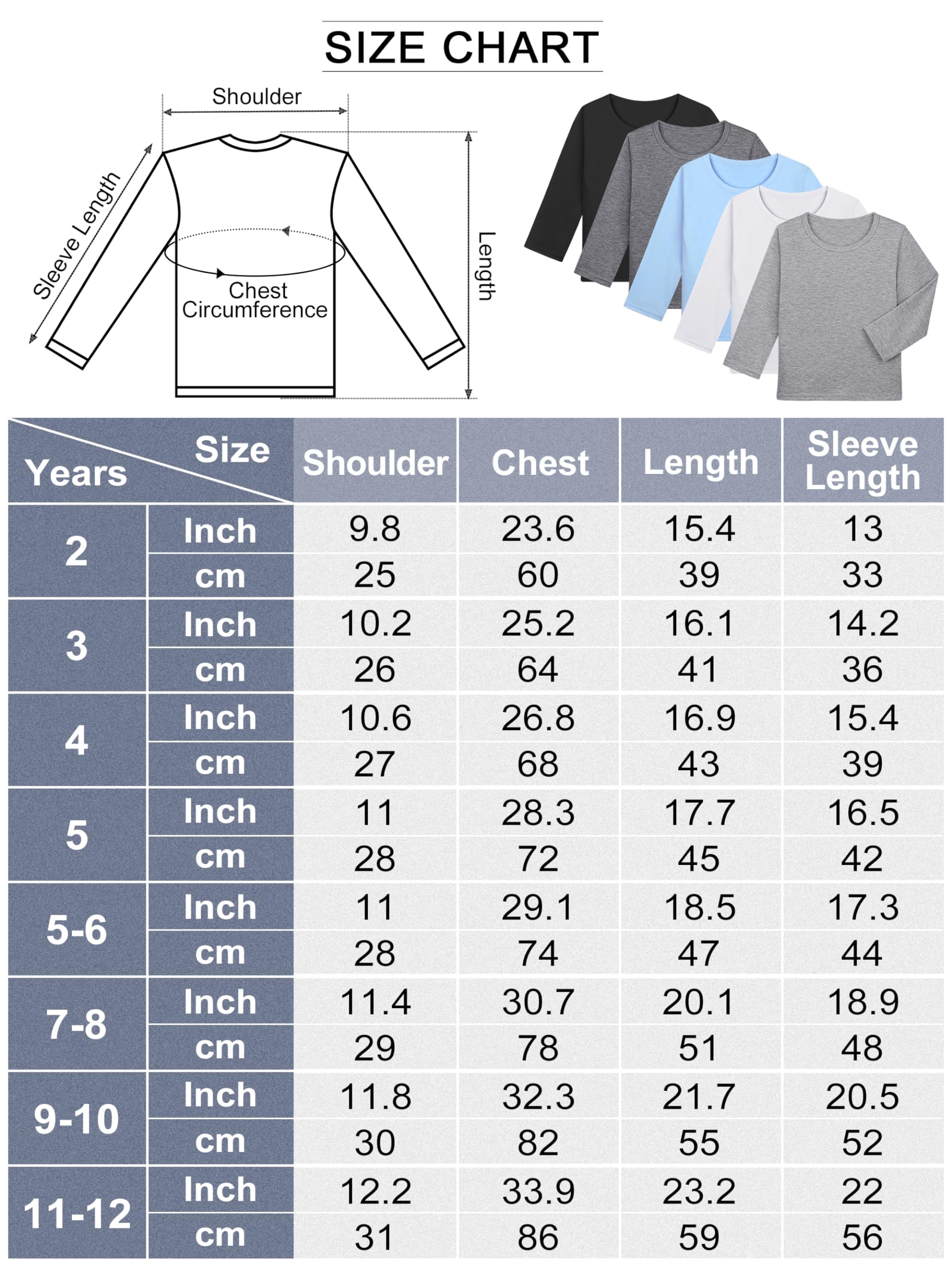 Cooraby 5 Pack Toddler Kids Long Sleeve T-Shirt Crewneck Tees Soft T-Shirt for Boys