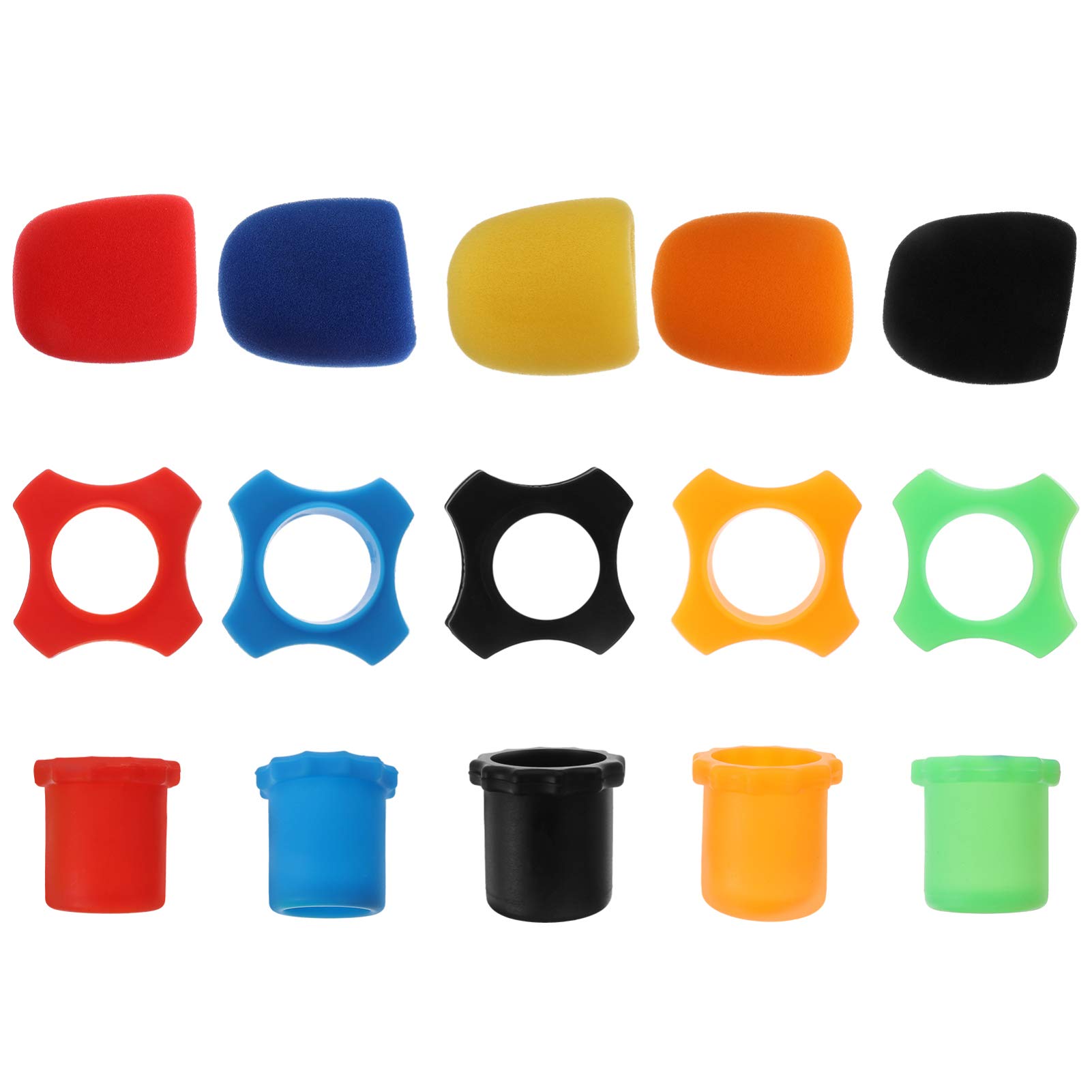 EXCEART 5pcs Handheld Microphone Windscreen Foam Cover 5pcs Microphone Protection Rings Silicone 5pcs Ring Bottom Rod Sleeve Holder for KTV Device