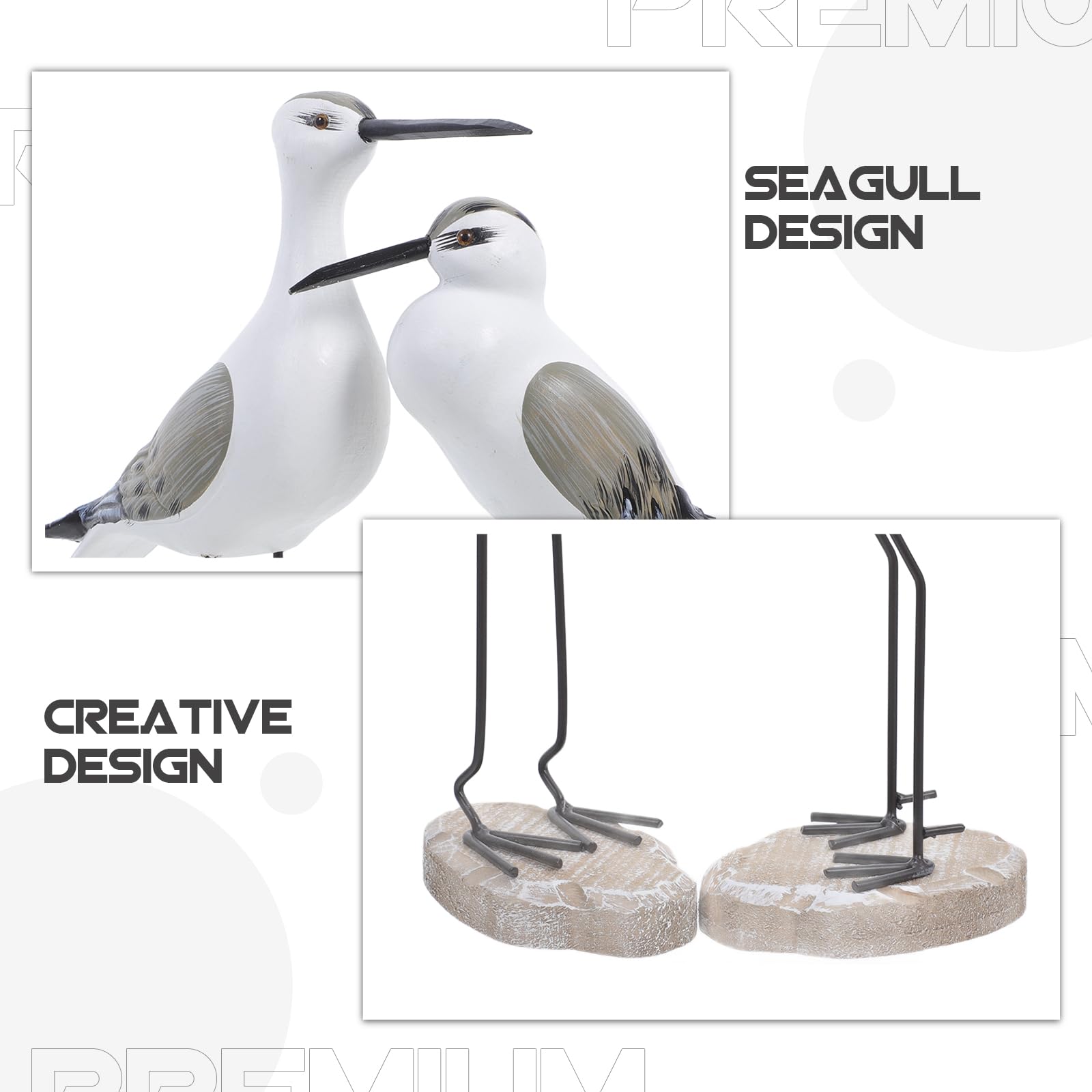 EXCEART 2pcs Seagull Statues Garden Bird Sculpture Wooden Seabirds Figurine Nautical Sculpture Desktop Coastal Decorartion Home Table Centerpiece