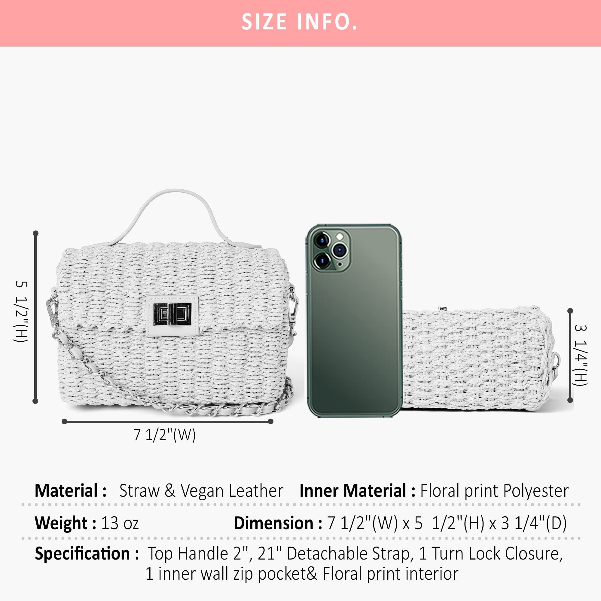 Like Dreams Women Hand-woven Fashion Straw Crossbody Bag Inner Floral Summer Long Strap Shoulder Purse (Natural Ivory)