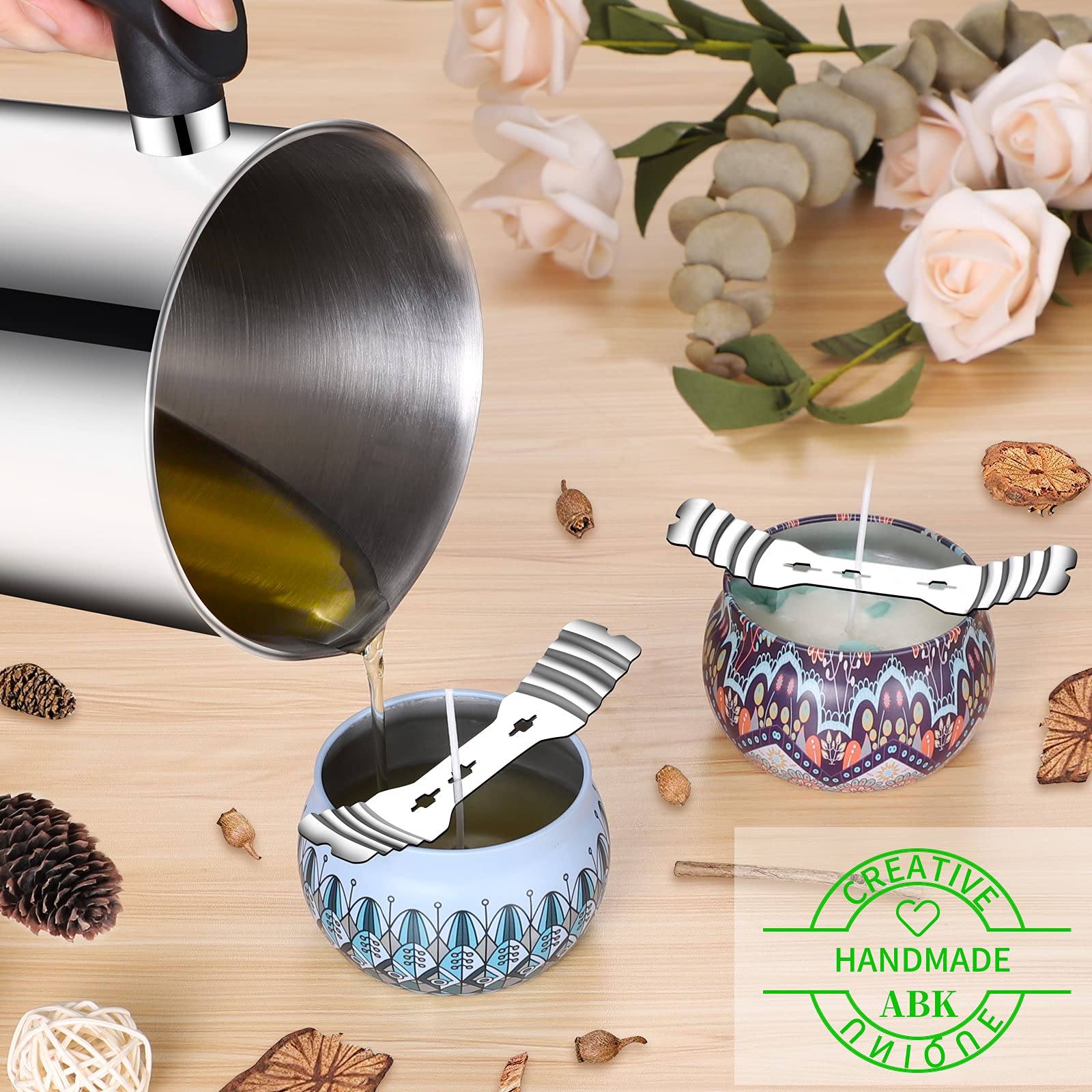 ABK Candle Making Pouring Pot, Candle Making Kit Including 2.5LB Candle Making Pitcher, Candle Wick Holders, Spoon, Wicks, Candle Wick Stickers, Candle Making Set for Beginners
