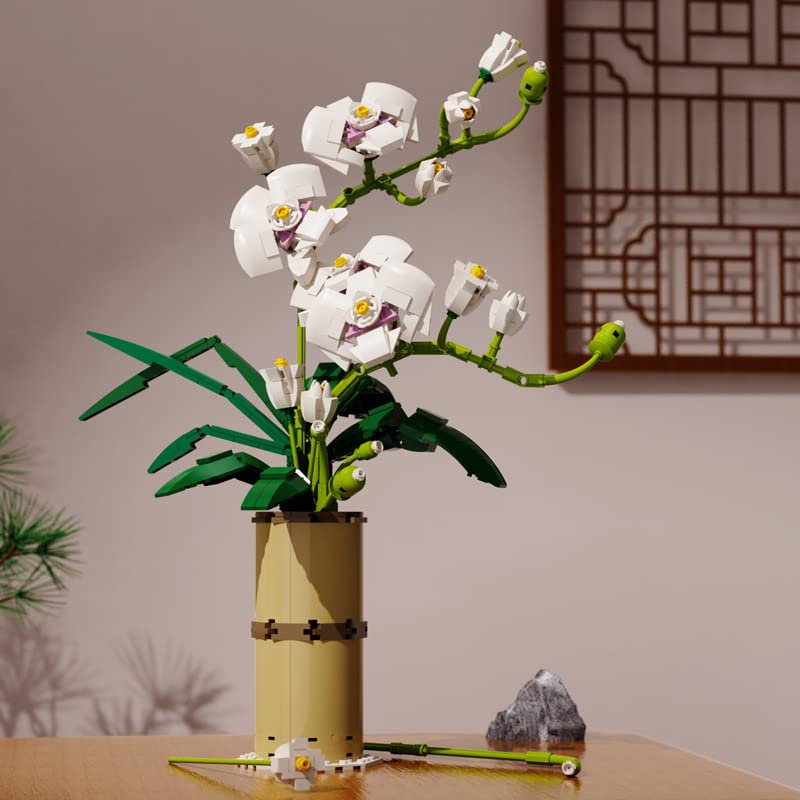 AIEWEV Flower Bouquet Building Kit, Phalaenopsis Orchid Bonsai Creative Building, DIY Building Blocks Education Toy, Botanical Gift Set for Decoration Office&Home, Holiday(588 pcs)