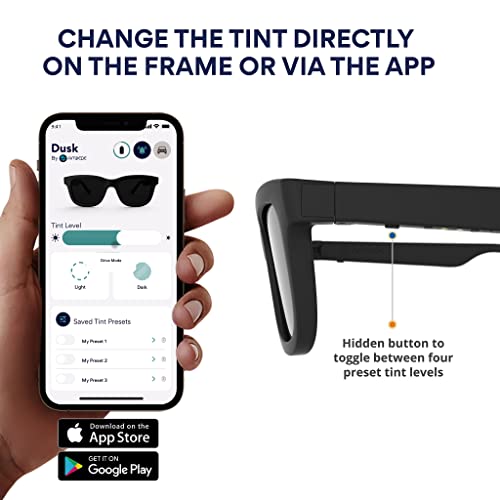 Ampere Dusk App-enabled Tint Adjustable Sunglasses, Smart Sunglasses with Open Ear Audio, Electrochromic, Polarized Lenses, Music, Calls (Black)
